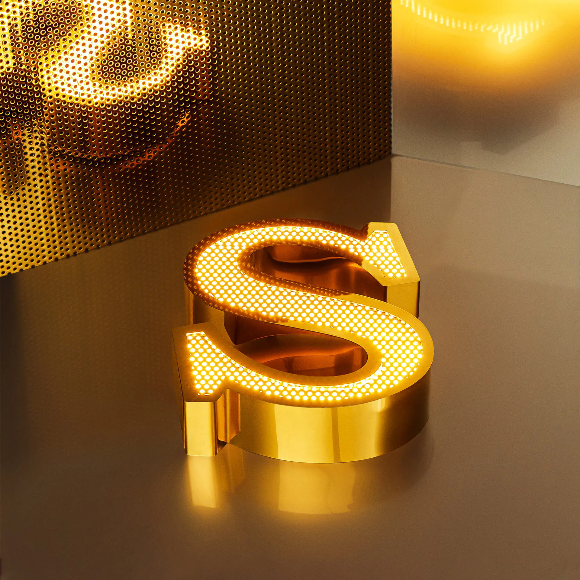 GOLD PERFORATED SHEET METAL LETTERS IN POLISHED STEEL | Pretende ...